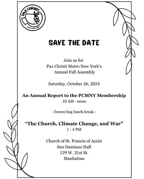 Annual Fall Assembly Pax Christi Metro New York
