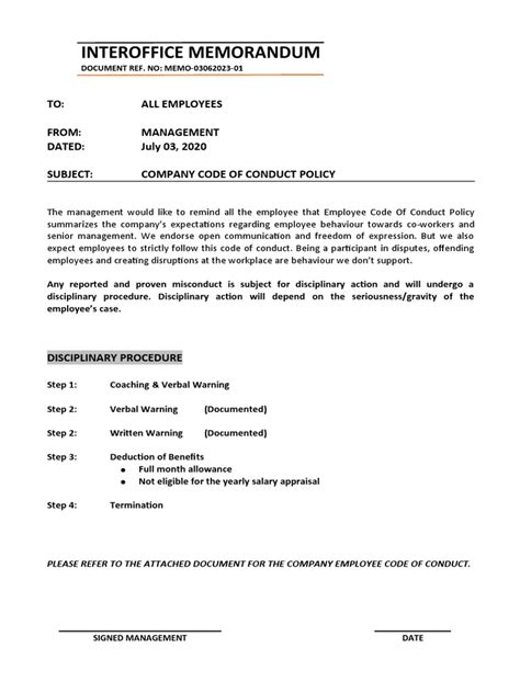 Memo 01062023 01 Code Of Conduct Pdf