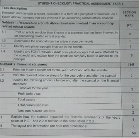 Student Checklist Practical Assessment Task Studyx