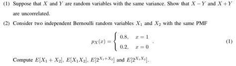 Solved 1 Suppose That X And Y Are Random Variables With