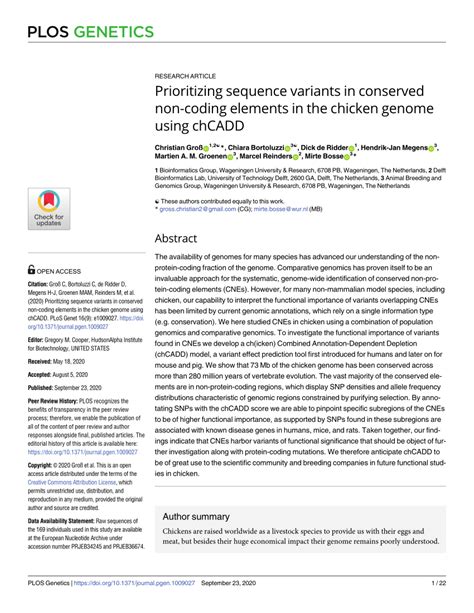 PDF Prioritizing Sequence Variants In Conserved Non Coding Elements In The Chicken Genome