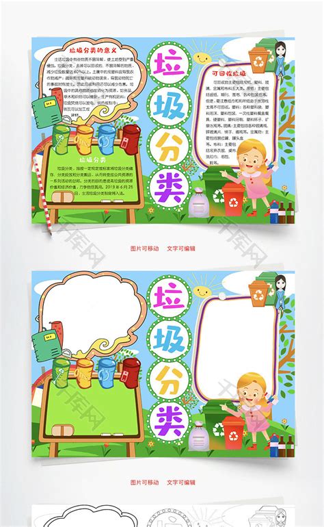 卡通环保垃圾分类word手抄报千库网手抄报id：112148