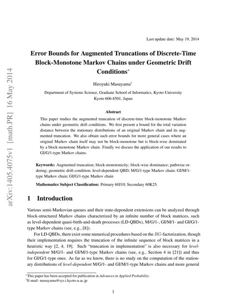 Pdf Error Bounds For Augmented Truncations Of Discrete Time Block Monotone Markov Chains Under
