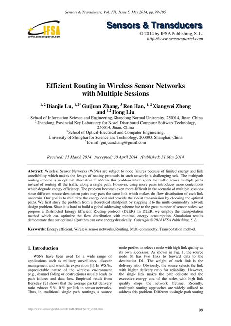 PDF Efficient Routing In Wireless Sensor Networks With Multiple Sessions