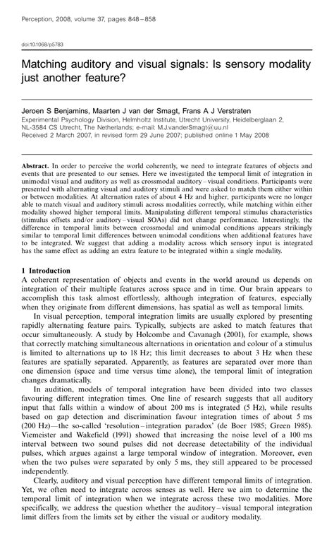 Pdf Matching Auditory And Visual Signals Is Sensory Modality Just