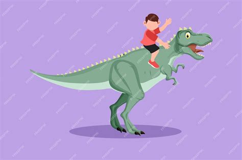 그래픽 플랫 디자인 그리기 용감한 어린 소년 원시인 승마 Trex Tyrannosaurus 명랑한 아이들이 공룡 뒤에 앉아 있습니다 석기 시대 어린이 고대 인간 생활 만화