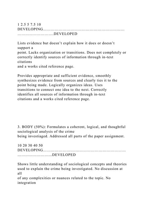 CSI Paper Grading Rubric Worth A Possible Points Docx Science