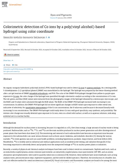 Colorimetric Detection Of Co Ions By A Poly Vinyl Alcohol Based Hydrogel Using Color