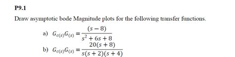 Solved Draw Asymptotic Bode Magnitude Plots For The