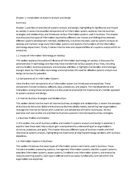 Chapter 1 Summary Introduction To Systems Analysis And Design Chapter 1 Introduction To