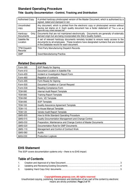 Qms 025 Quality Documentation Control Tracking And Distribution Sam