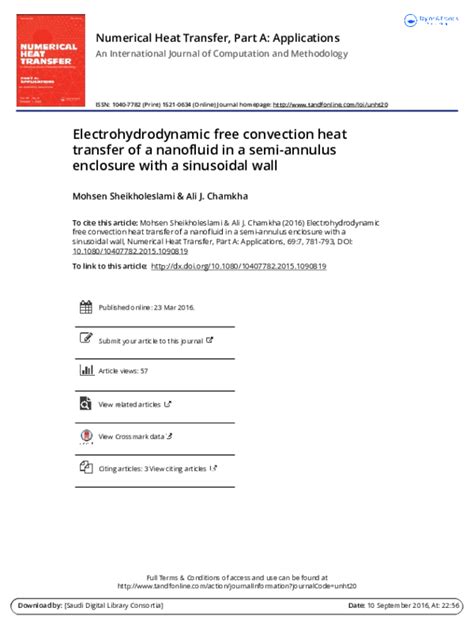 Pdf Numerical Heat Transfer Part A Applications An International Journal Of Computation And