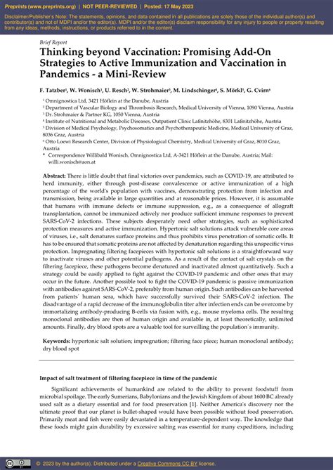 PDF Thinking Beyond Vaccination Promising Add On Strategies To Active Immunization And