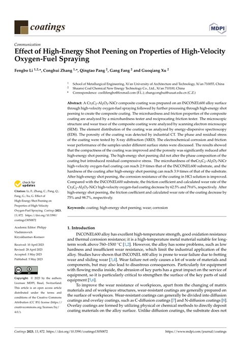 Pdf Effect Of High Energy Shot Peening On Properties Of High Velocity Oxygen Fuel Spraying