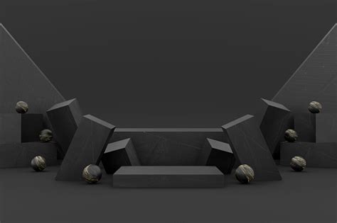 검은 색 배경에 검은 대리석 원 연단 신제품 프로모션 세일 배너 프리젠 테이션 화장품 컨셉 장면 무대 쇼케이스 복사 공간 3d