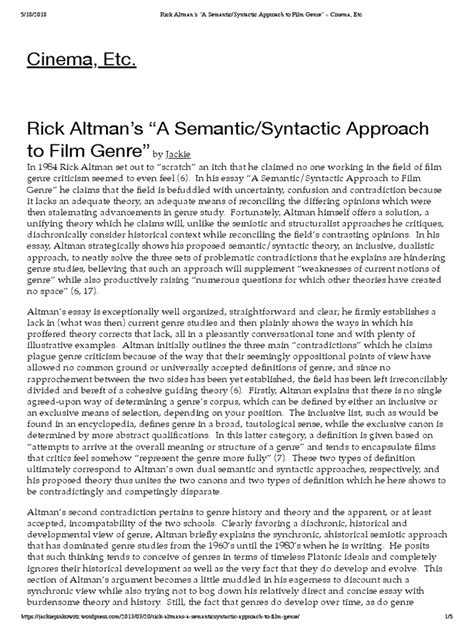 A Semanticsyntactic Approach To Film Genre Rick Altman Comment
