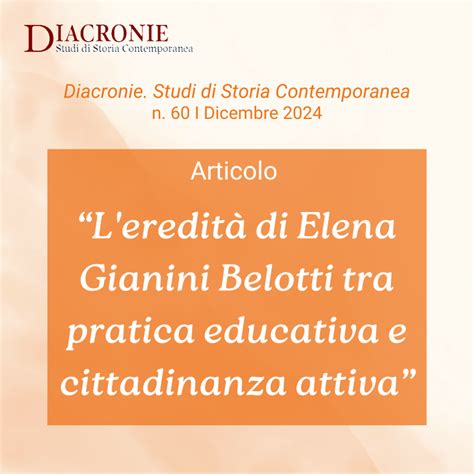 Leredità Di Elena Gianini Belotti Tra Pratica Educativa E Cittadinanza