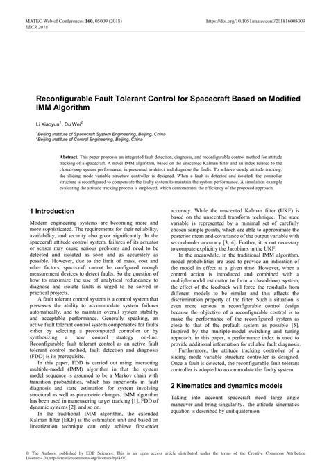 Pdf Reconfigurable Fault Tolerant Control For Spacecraft Based On Modified Imm Algorithm
