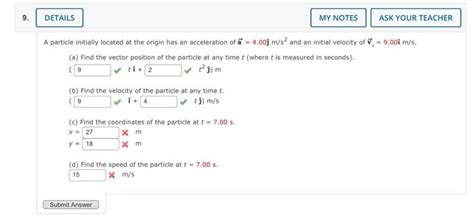 solved a particle initially located at the origin has an