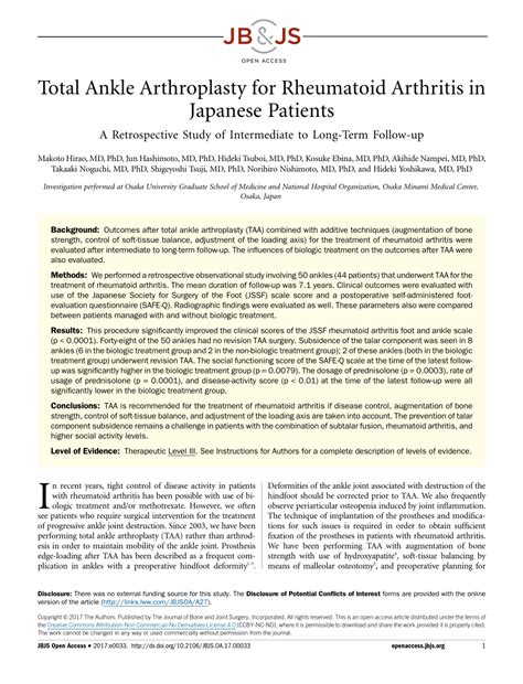 Pdf Total Ankle Arthroplasty For Rheumatoid Arthritis In Japanese