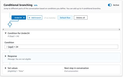 add conditions to branch conversations amazon lex