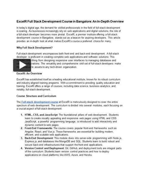 Full Stack Development Course In Bangalore 1 Presentation Free To Download
