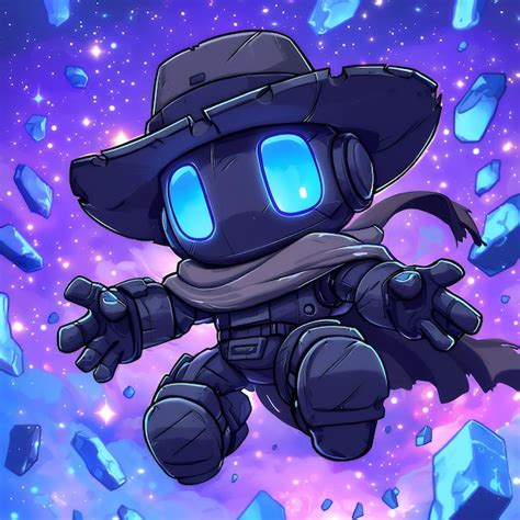 Cute Robot In Space With Cowbabe Hat Premium AI Generated Image