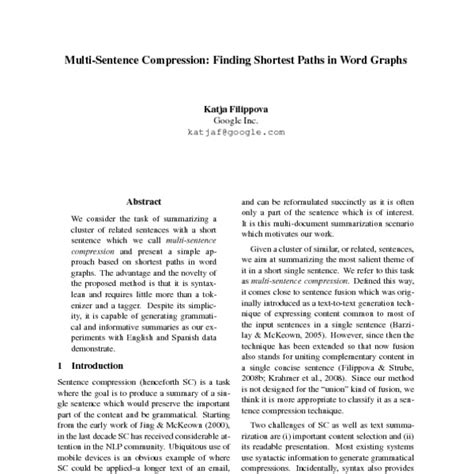 multi sentence compression finding shortest paths in word graphs acl anthology