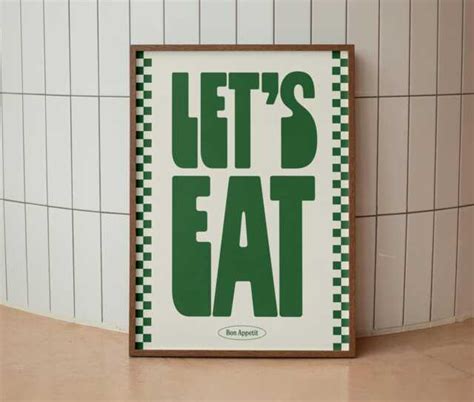 Lets Eat Typography Art Print Wall A4 Unframed Decor Bold Colours