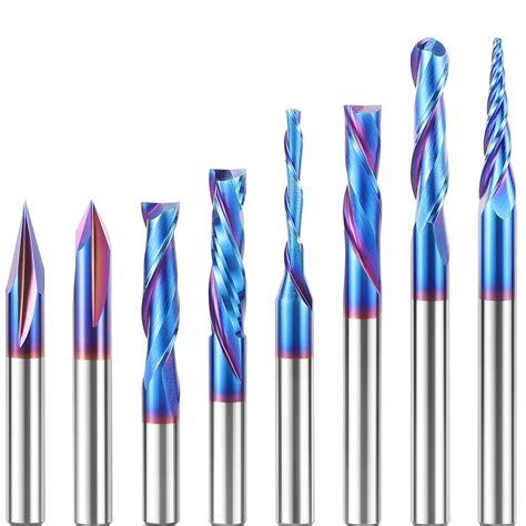 Hqmaster 8 Pcs Cnc Router Bits Set 14” Shank Tungsten Carbide Multiple