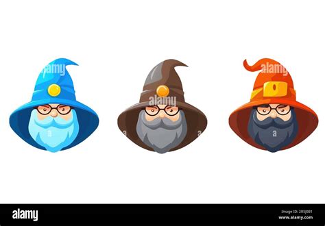 Ui Set Vector Illustration Of Old Wizard Man With Gray Beard And Magic
