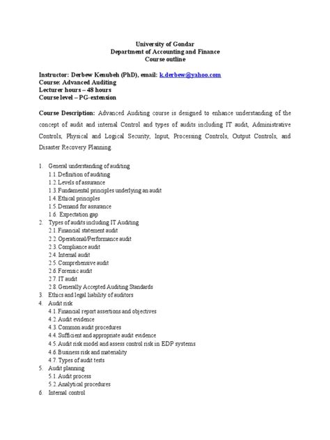 Advanced Auditing Pg Course Outline Pdf
