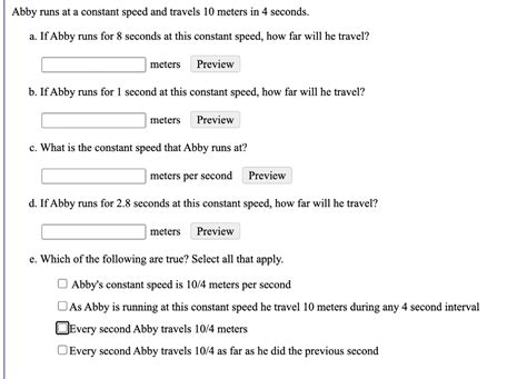 [solved] abby runs at a constant speed and travels 10 met