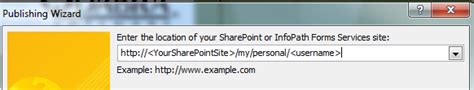 A The Publishing Wizard Opens Enter The Url To Your Sharepoint My Site And Click Next