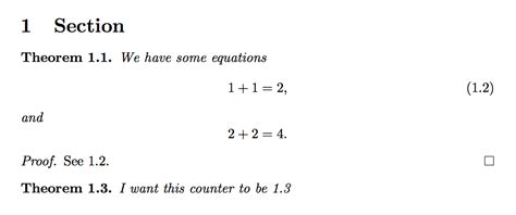 math mode how to make specific equations follow theorem counter tex