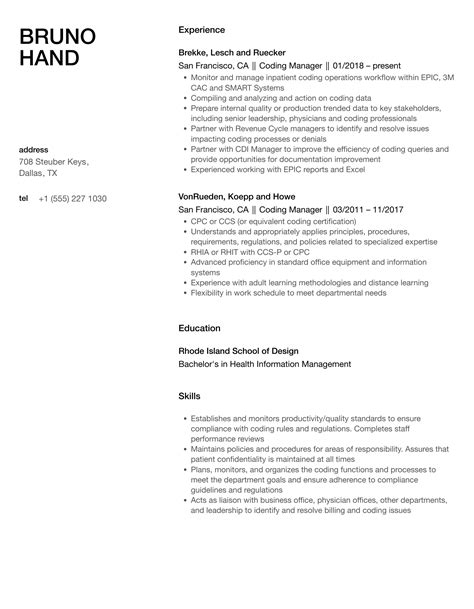 Coding Manager Resume Samples Velvet Jobs
