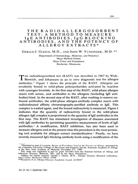 1981 Gleich Yunginger The Radioallergosorbent Test A Method To