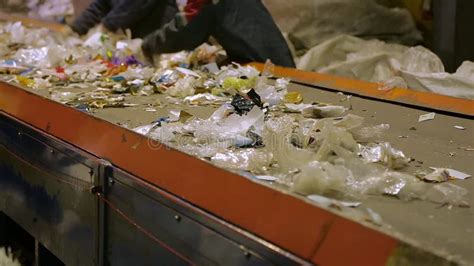 Conveyor In Garbage Sorting Plant Plastic Bottles For Recycling And Reuse Ecology Save Stock