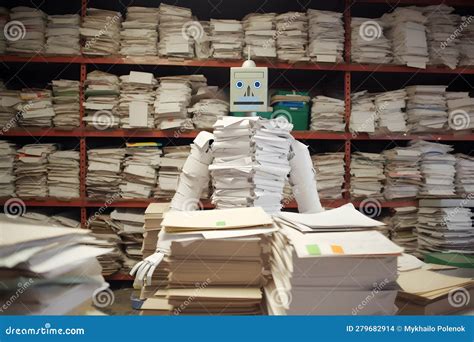 Android Robot For Working With Archive Documents Neural Network Ai Generated Stock Illustration