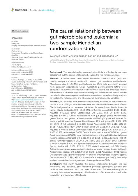 Pdf The Causal Relationship Between Gut Microbiota And Leukemia A