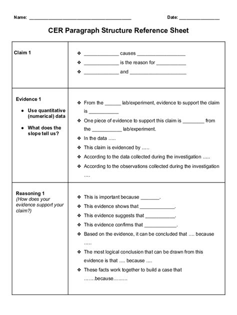 Fillable Online Claim Evidence ReasoningExplanation CER ArgoPrepUsing Claim Evidence