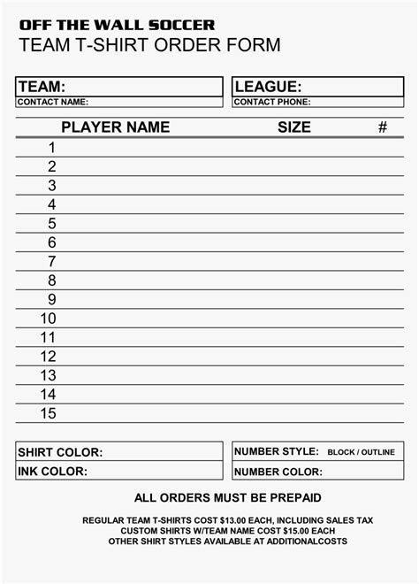 Team Order Form Template At Templatecom