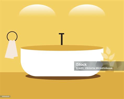 욕조와 아무도없는 욕실 템플릿 또는 배경 배관 기구 수건과 현대적인 빛이 배경으로 욕실이있는 플랫 벡터 스톡 일러스트레이션 0명에 대한 스톡 벡터 아트 및 기타 이미지