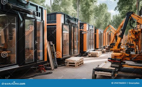Process Of Construction Modern Modular Houses Stock Illustration