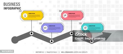 비즈니스 인포그래픽 요소 프로세스 템플릿 디자인에는 아이콘과 4가지 옵션 또는 단계가 있습니다 벡터 그림입니다 0명에 대한 스톡