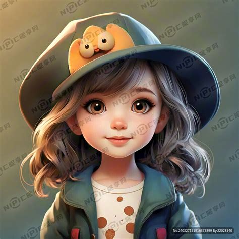 Ai创作图可爱小女孩 戴帽子 卡通形象 矢量图 昵图网