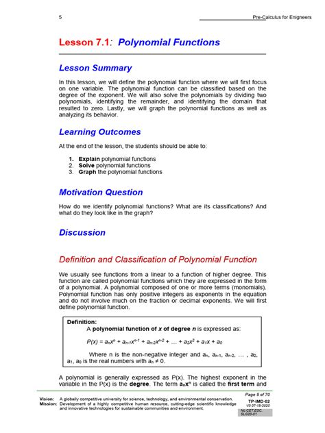 lesson 7 1 polynomial functions pdf quadratic equation polynomial
