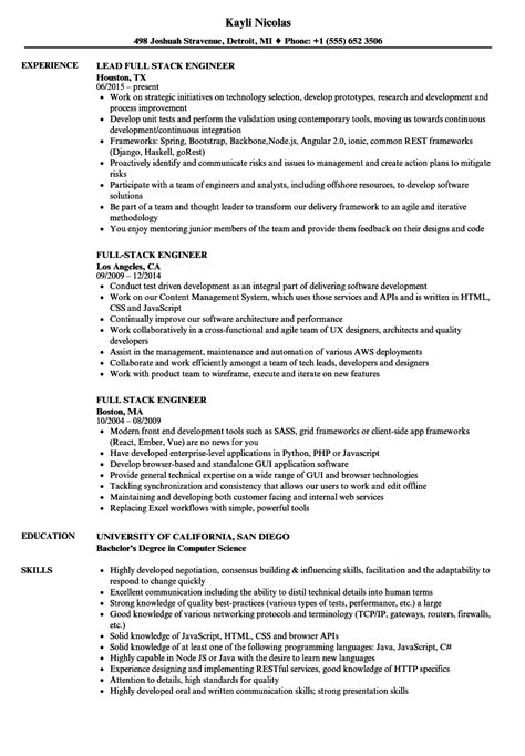Full Stack Engineer Resume Samples Velvet Jobs