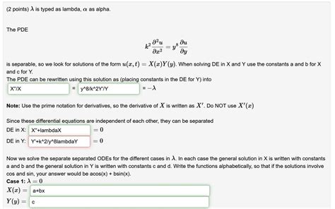 Solved Points Is Typed As Lambda A As Alpha The PDE Chegg Com