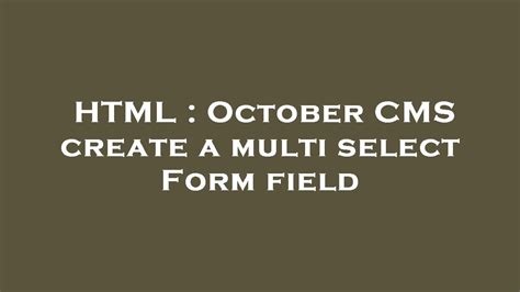 HTML October CMS Create A Multi Select Form Field YouTube